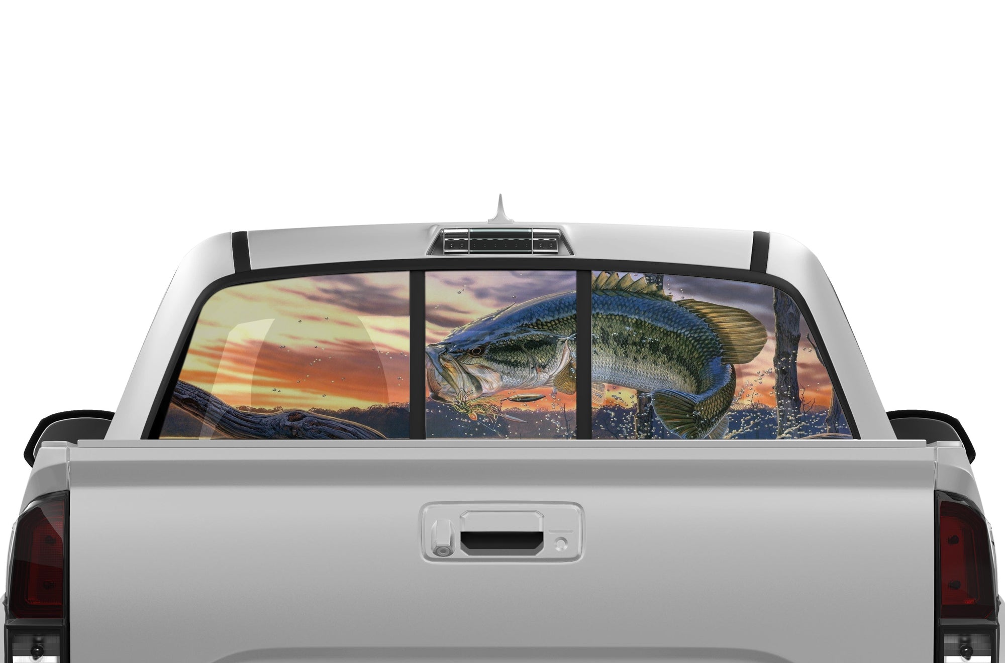 Largemouth bass perforated window graphics for Toyota Tacoma 2016-2023