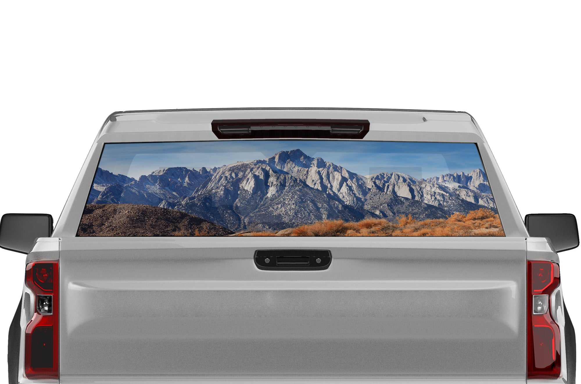 Mountain perforated rear window graphics decal for Chevrolet Silverado