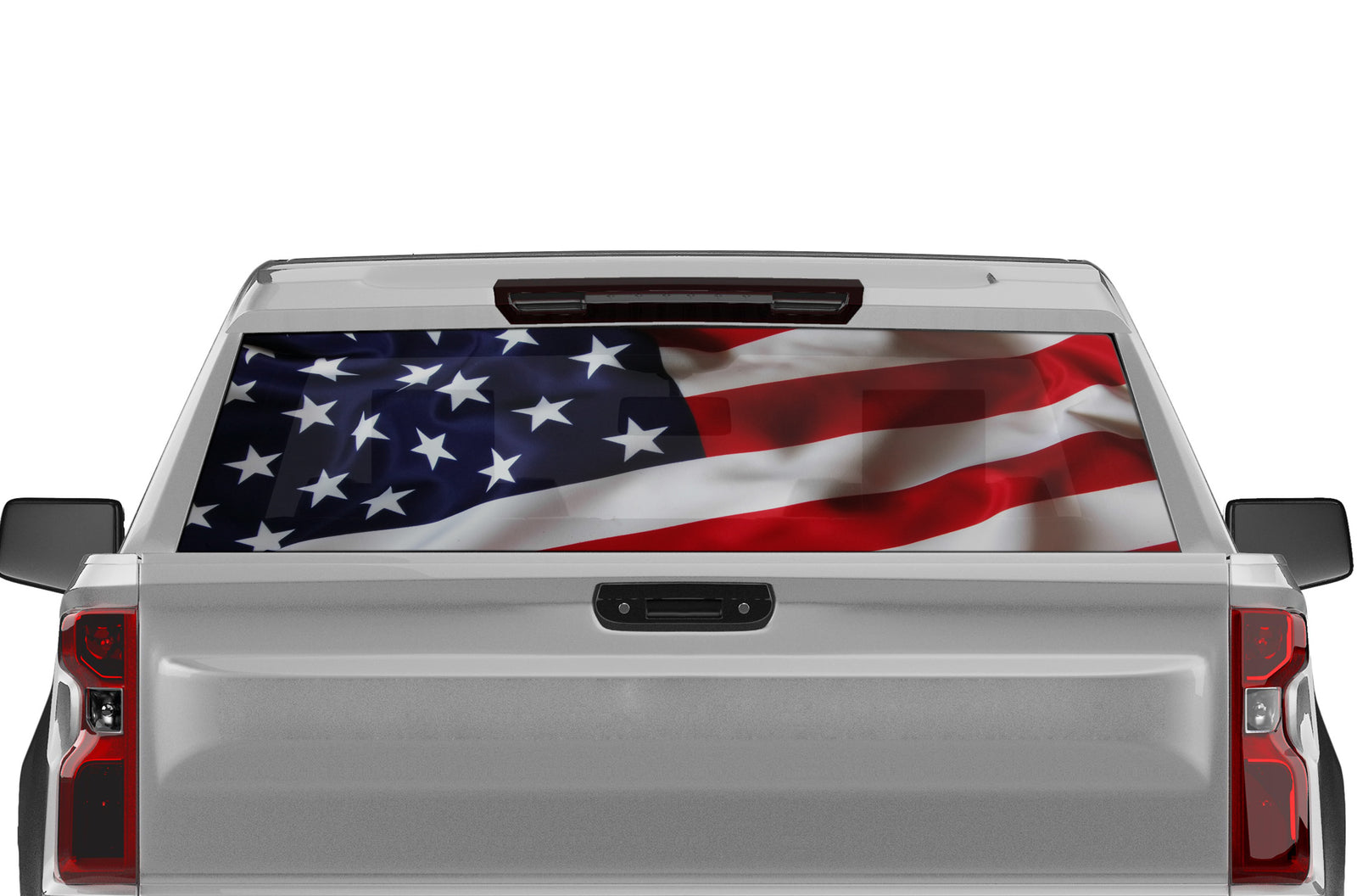 USA flag perforated rear window graphics decal for Chevrolet Silverado